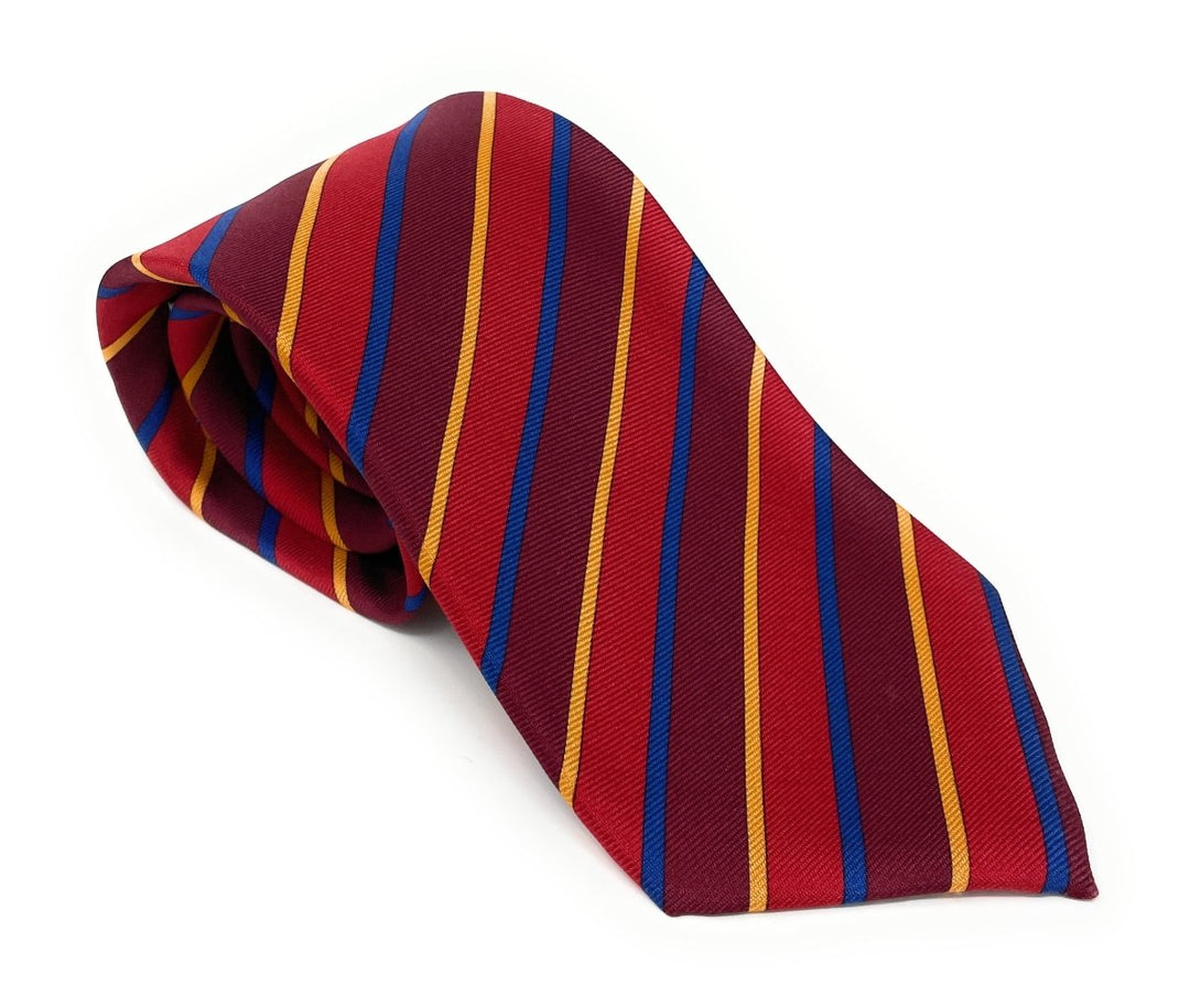 7 Fold Red Regimental Silk Tie with Stripes - Wilmok