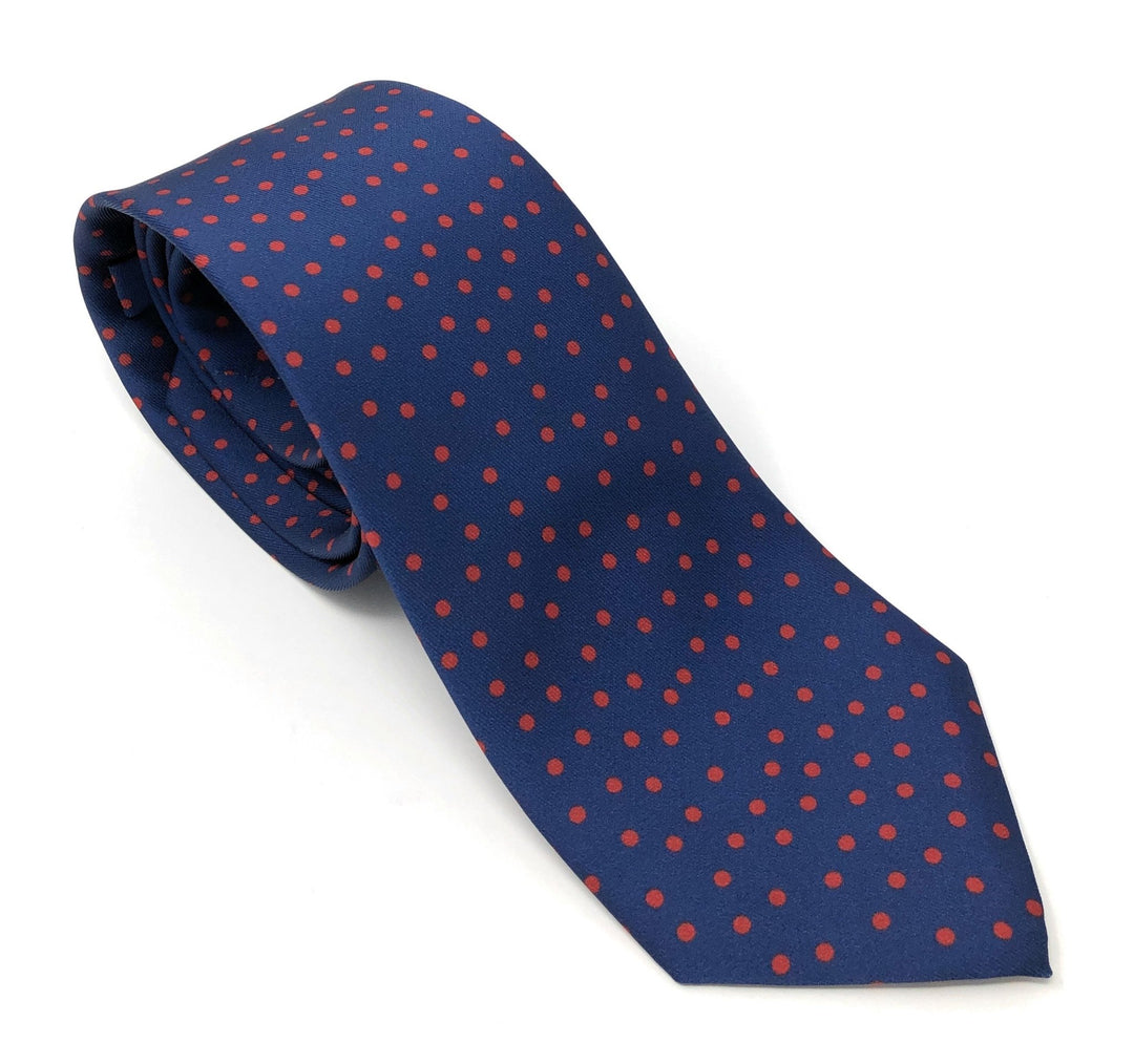 Red Polka Dots on Blue Tie in Recycled Plastic | Wilmok